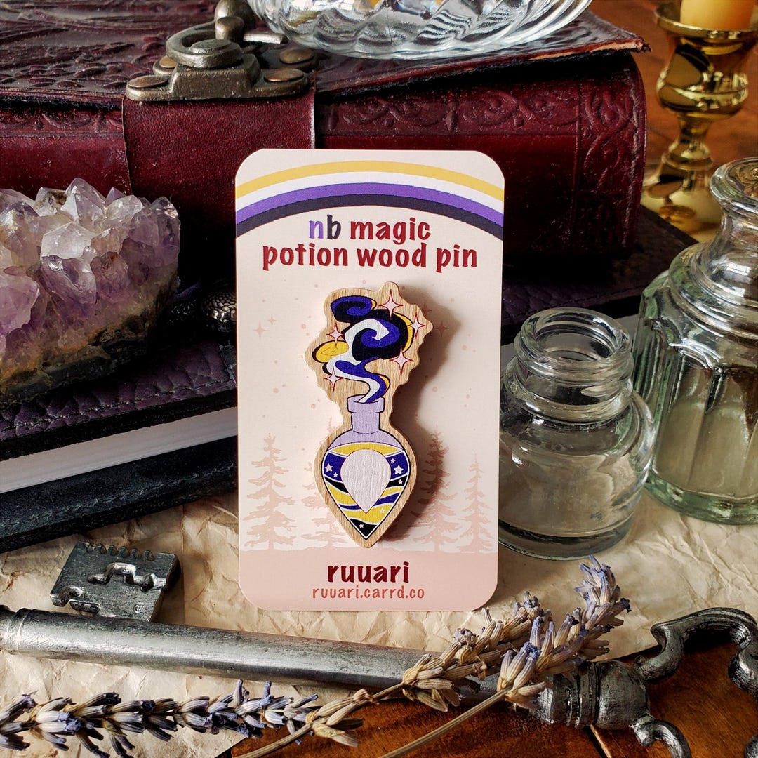Nonbinary Magic Potion Wood Pin - LGBTQ Pride Pins Witchy Potion Pride ...
