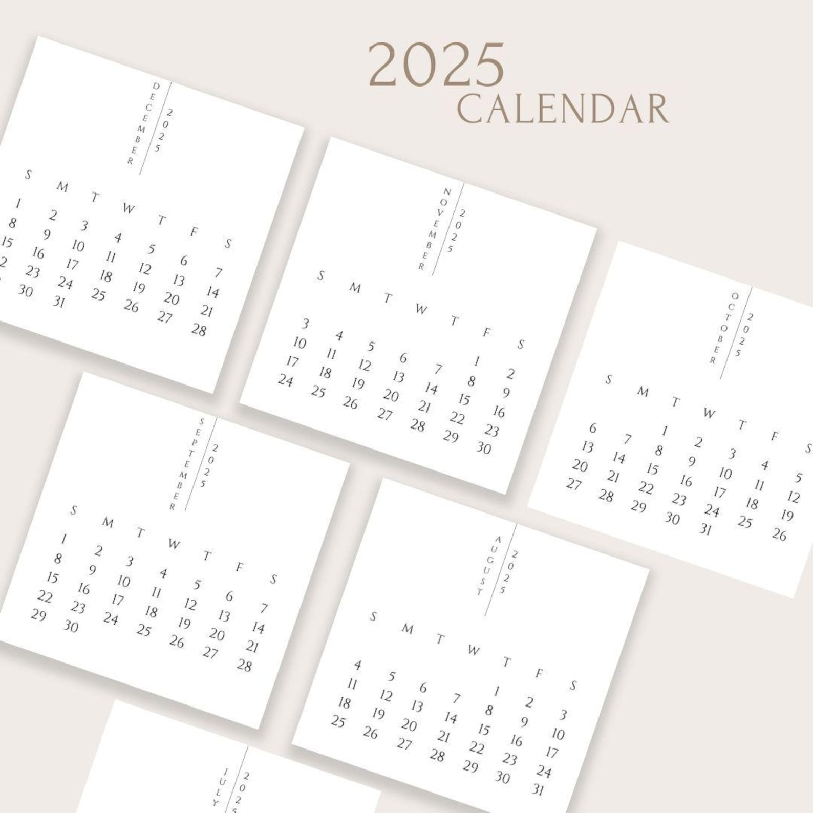 2025 Mini Calendar Printable | Instant Download 3x3 Inch Card | 2025 ...