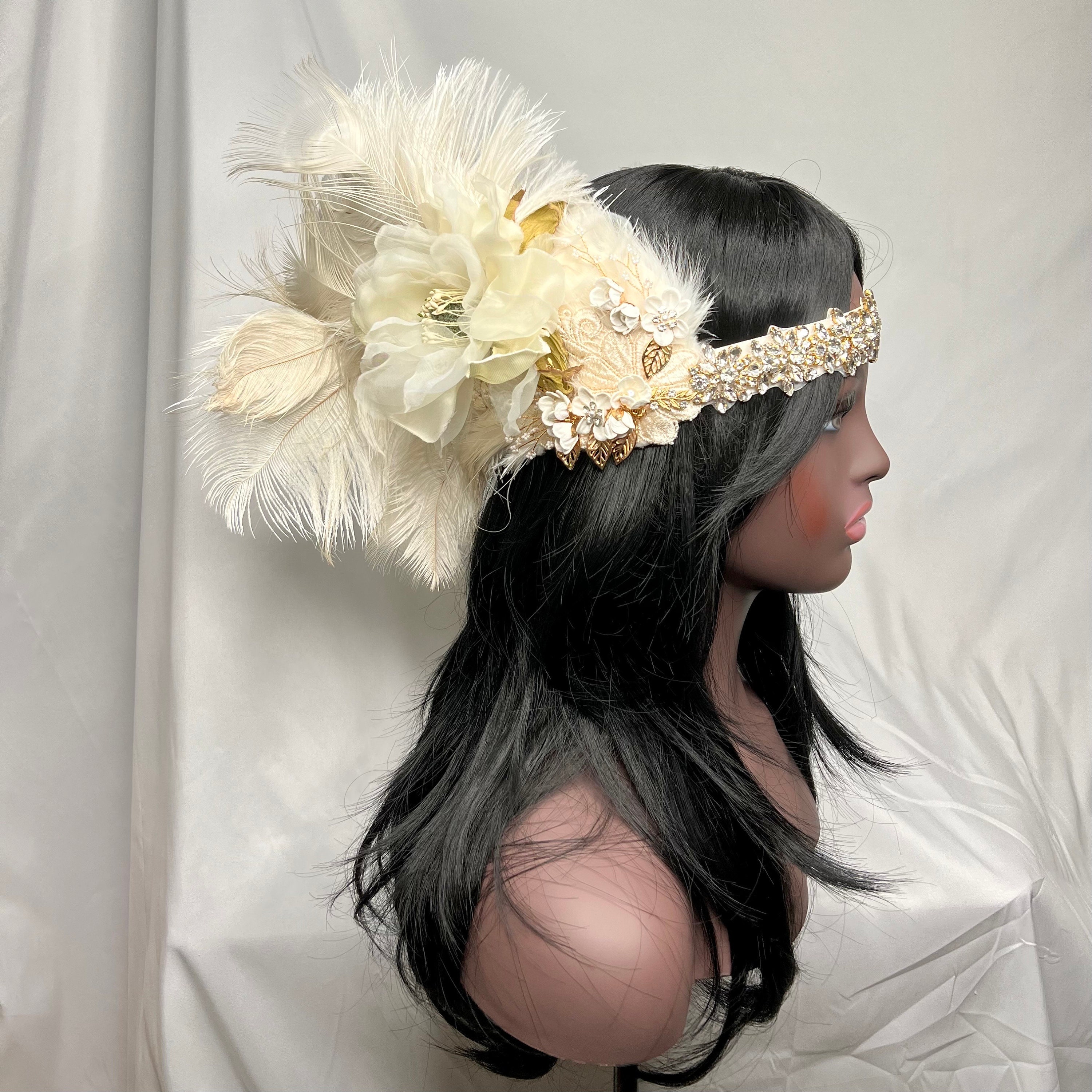 Headband, Headdress- Adjustable- Vintage Materials, Ivory, White ...