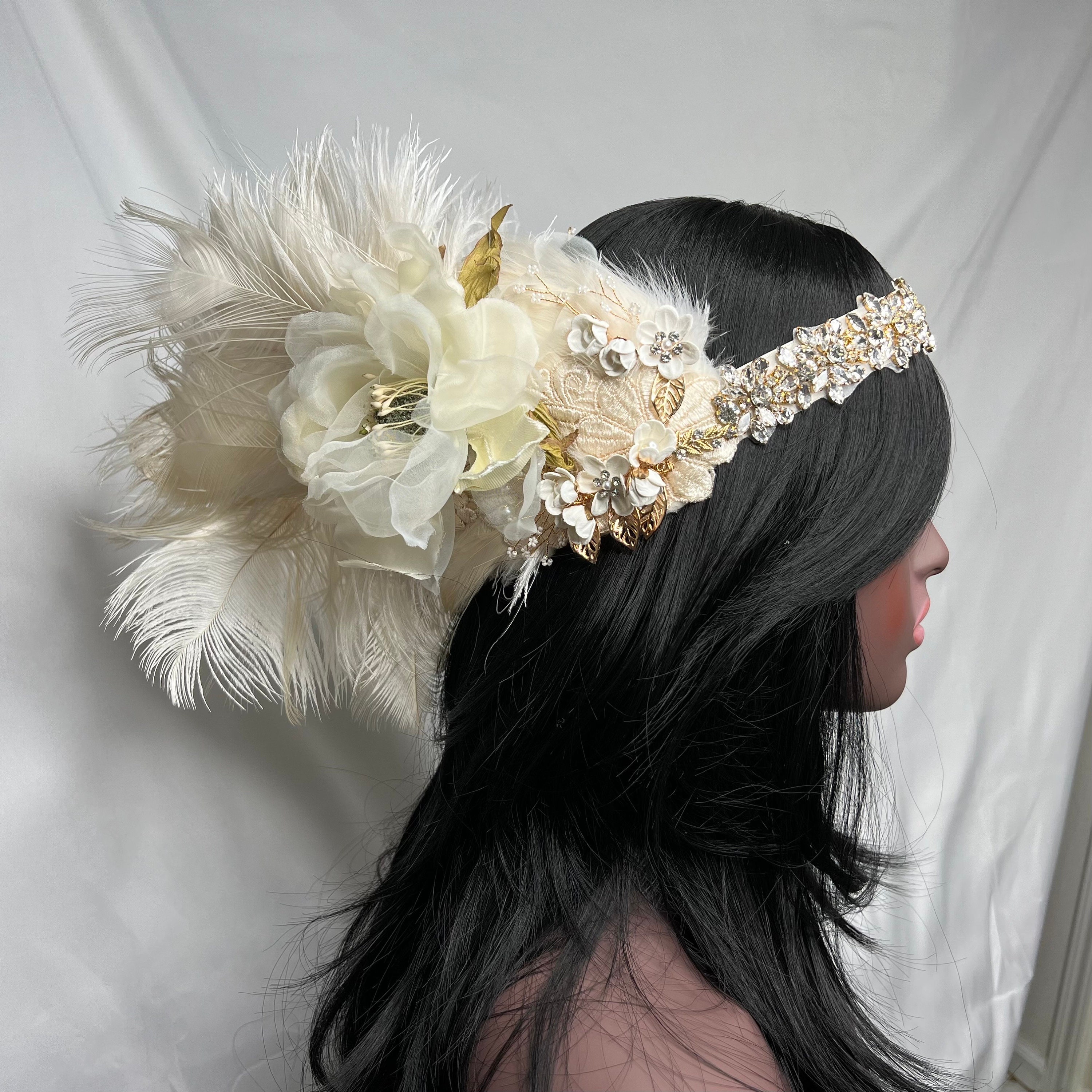Headband, Headdress- Adjustable- Vintage Materials, Ivory, White ...