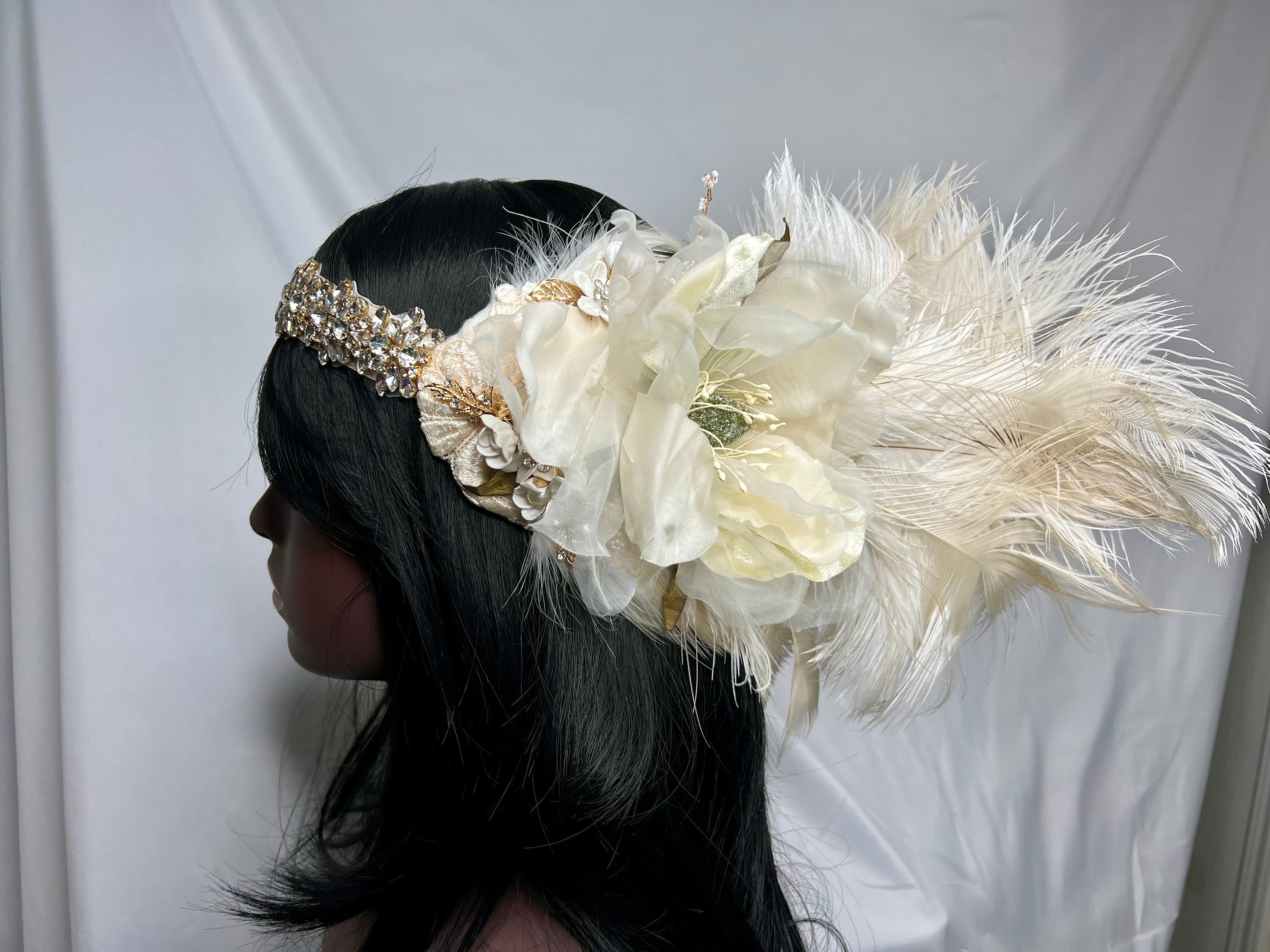 Headband, Headdress- Adjustable- Vintage Materials, Ivory, White ...