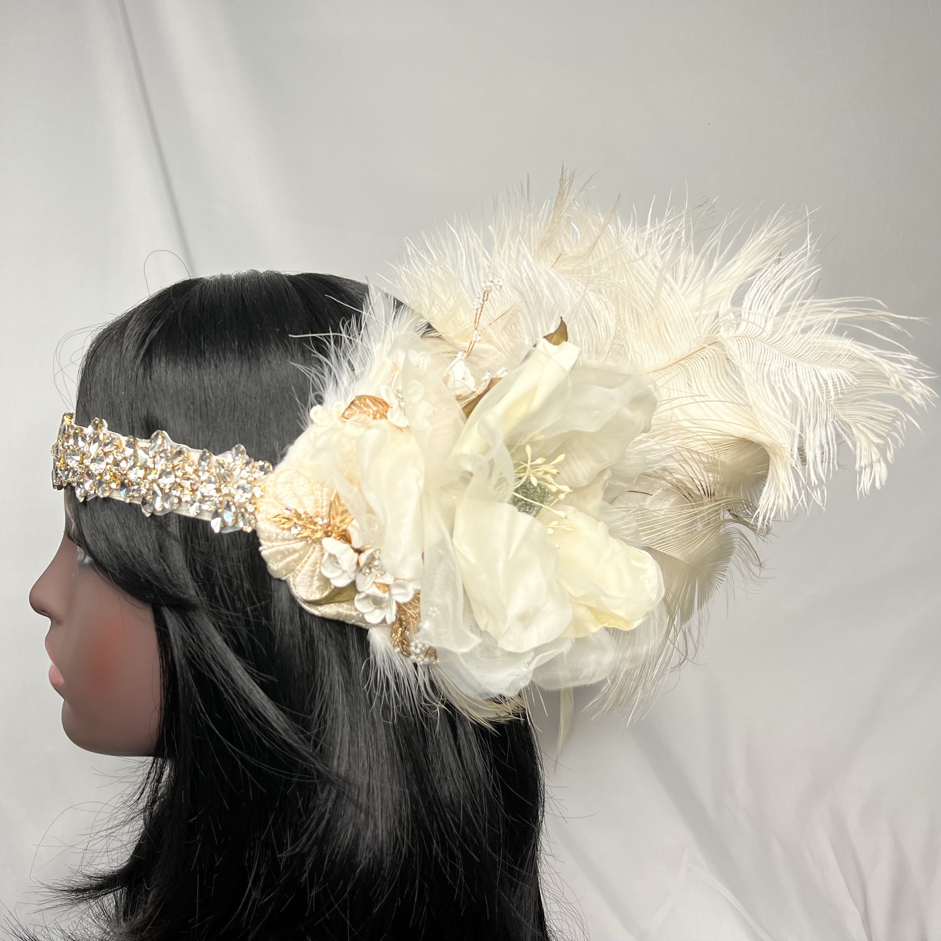 Vintage Floral Bridal Headband, Ivory White Gold Headdress - Etsy