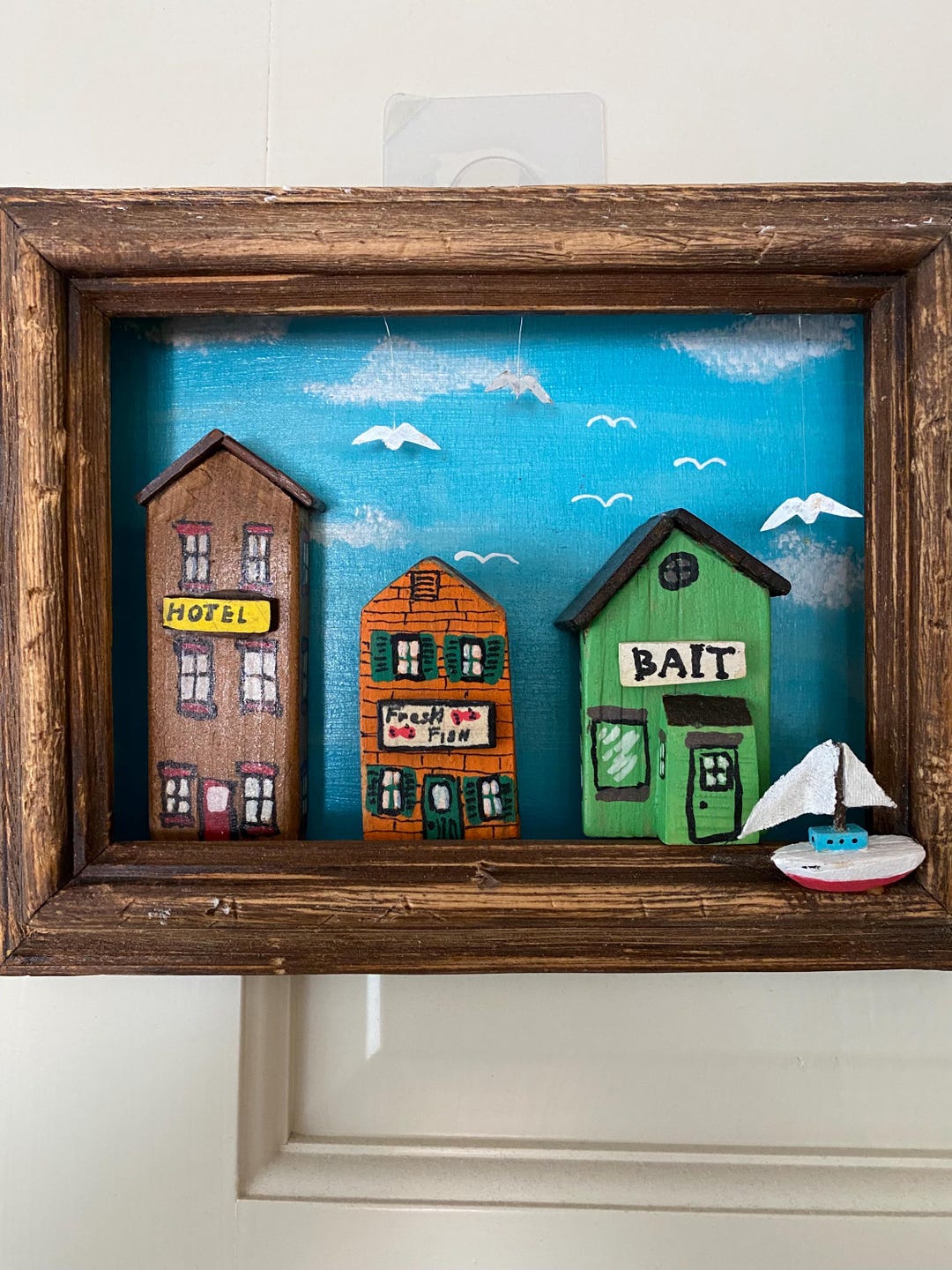 Seaside Village Wood Art - Rustic Cottage Decor - Etsy