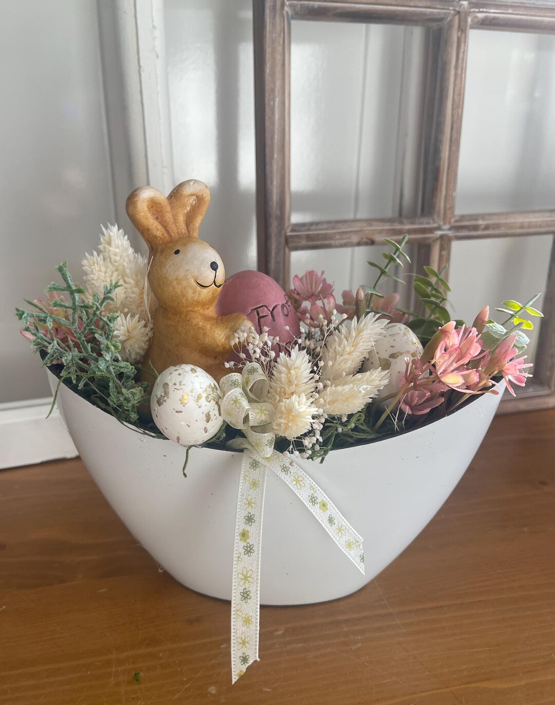 Easter Arrangement Easter Bowl Rabbit Happy Easter Dried Flowers Bowl ...