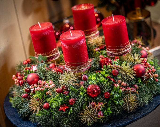 Adventskranz Gesteck „Woodfire“ aus haltbaren Trockenblumen Kranz ...