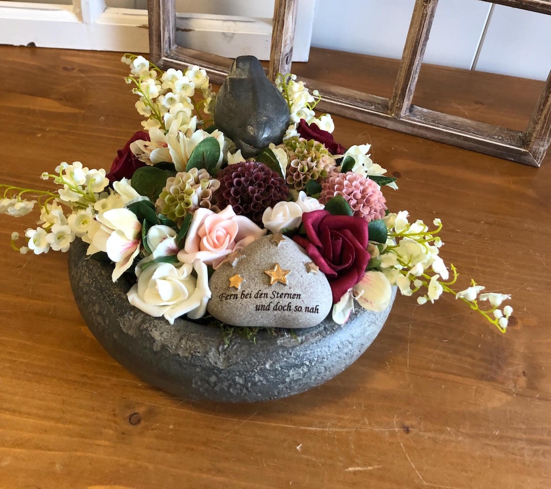 23 x 23cm Urnen Grab Grabschmuck „mit Gedenkstein Fern bei den Sternen ...
