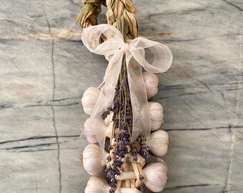 Organic Garlic Braid Decorated With Herbs and Flowers. Home Blessing ...