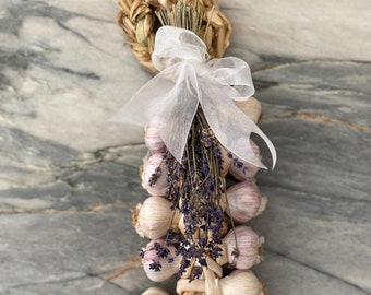 Organic Garlic Braid Decorated With Herbs and Flowers. Home Blessing ...