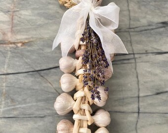 Organic Garlic Braid Decorated With Herbs and Flowers. Home Blessing ...