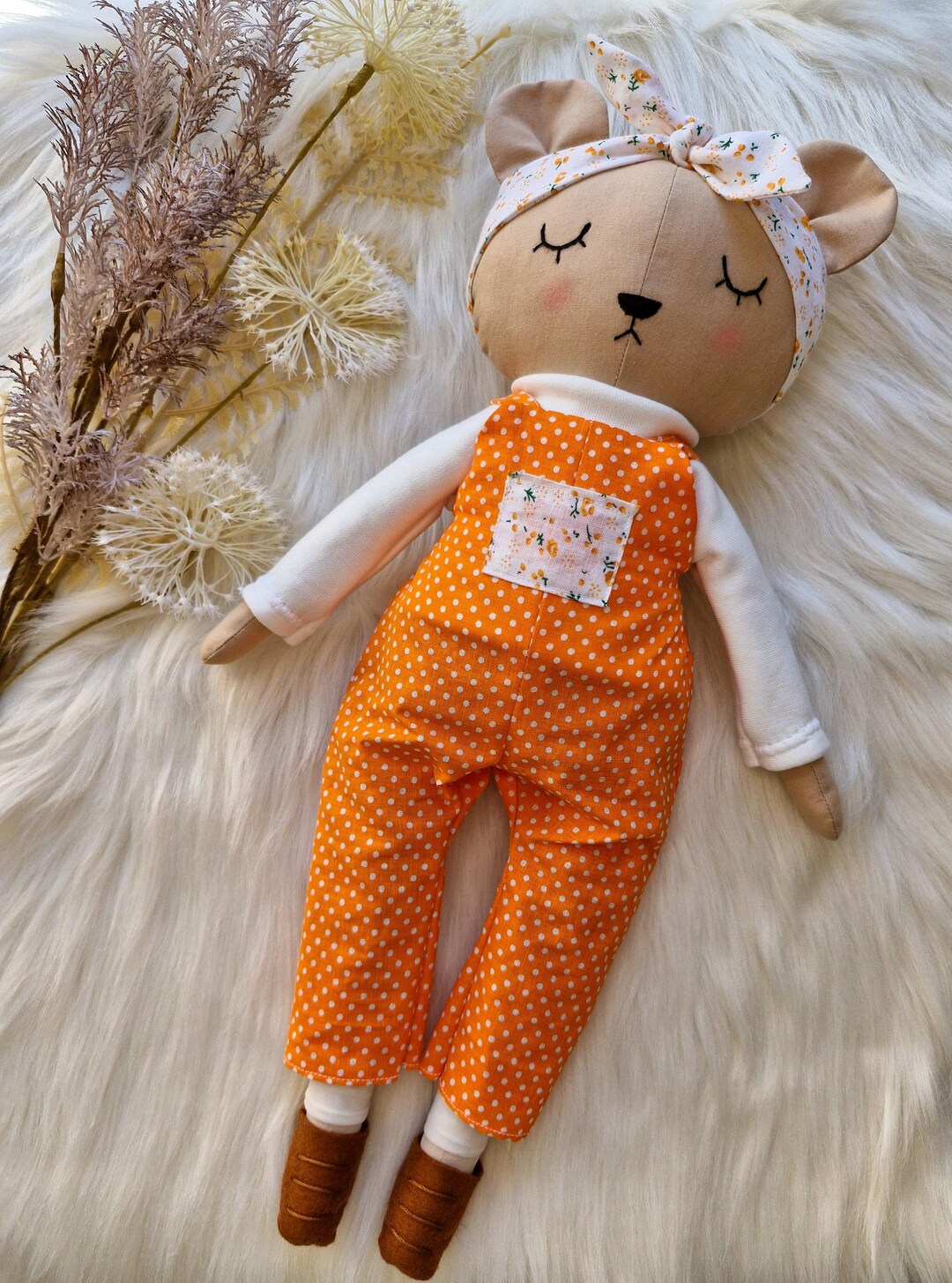 Handmade Cotton Stuffed Bear Doll: Removable Clothes, Embroidered ...
