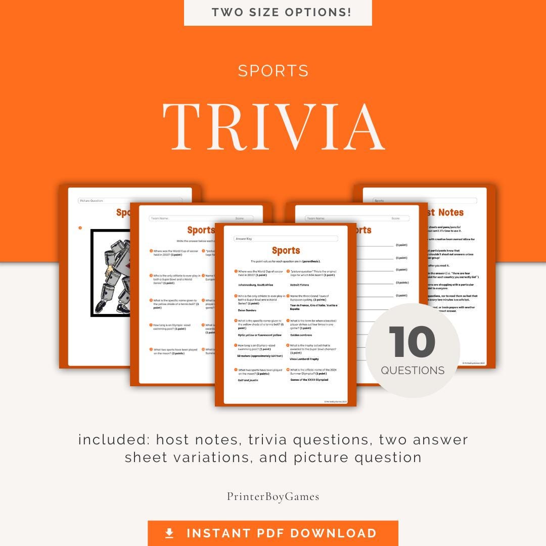 Sports Trivia Night | 10 Questions With Quiz and Answer Sheets ...