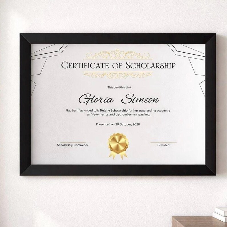Editable Scholarship Certificate Template | Gold & Black Academic Award ...