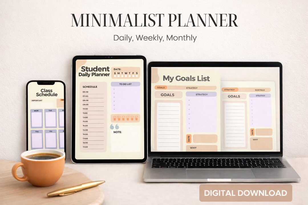 Minimalist Student Digital Planner | Daily, Weekly, Monthly (printable ...