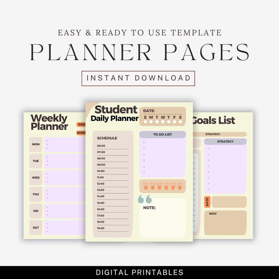 Colorful Student Daily Planner- Printable Student Planner Bundle ...
