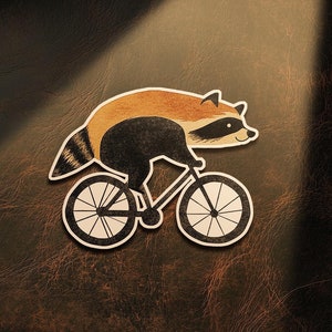 Raccoon on Bike Sticker | Quirky Raccoon Sticker | Durable Vinyl ...