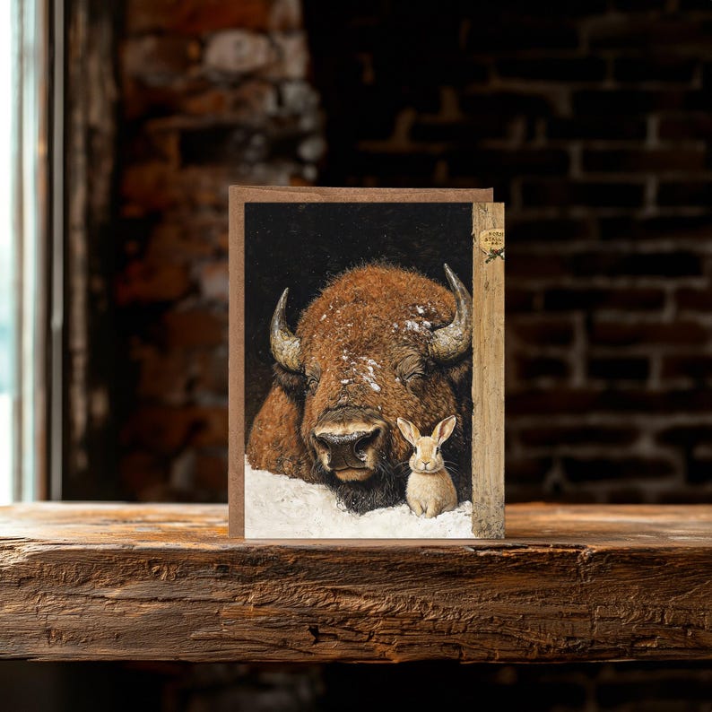 Bison and Hare Christmas Card: Vintage Arizona Holiday - Etsy