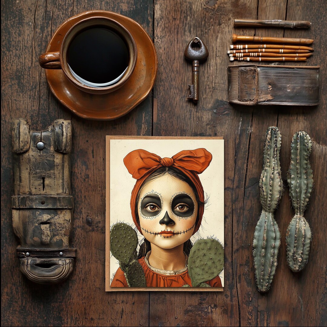 Dia De Los Muertos Girl Card Mexican Folk Art Day of the Dead Card A2 ...