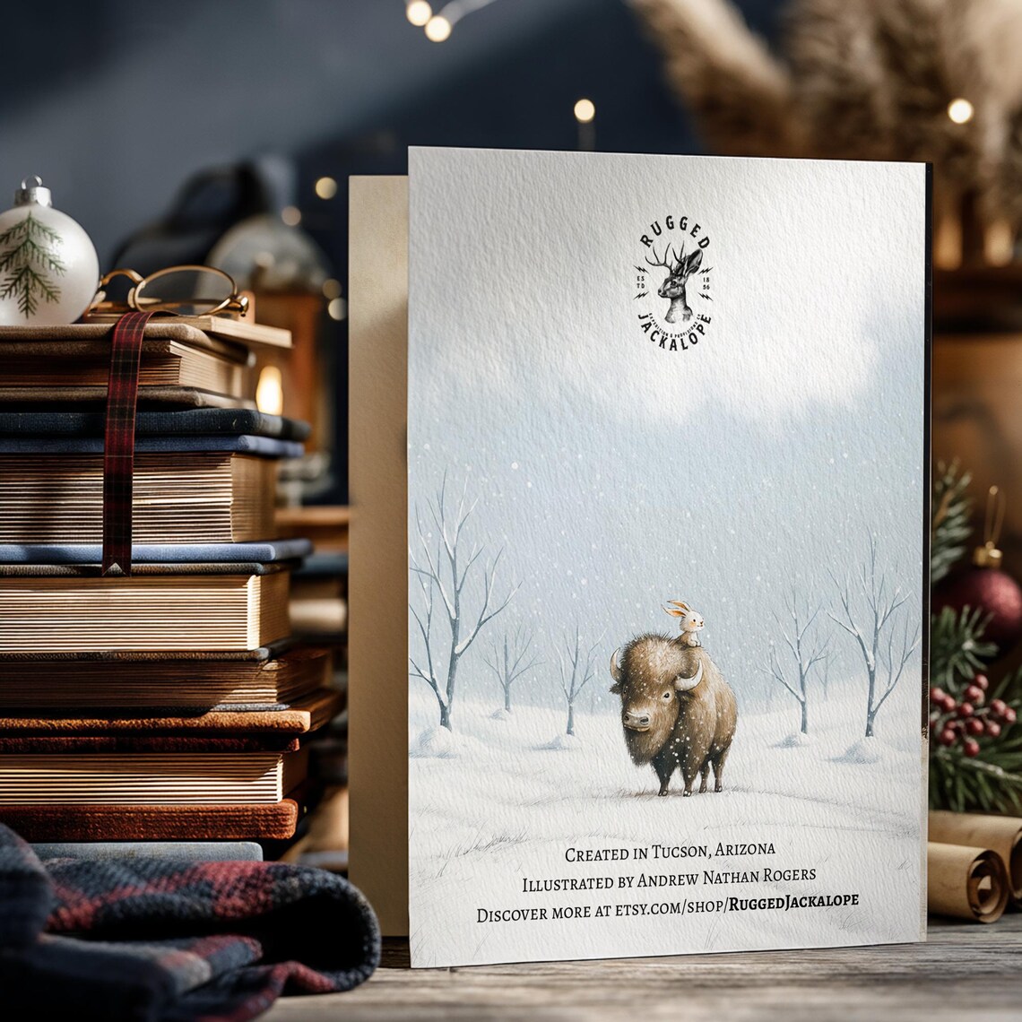 Bison and Hare Christmas Card: Vintage Arizona Holiday - Etsy