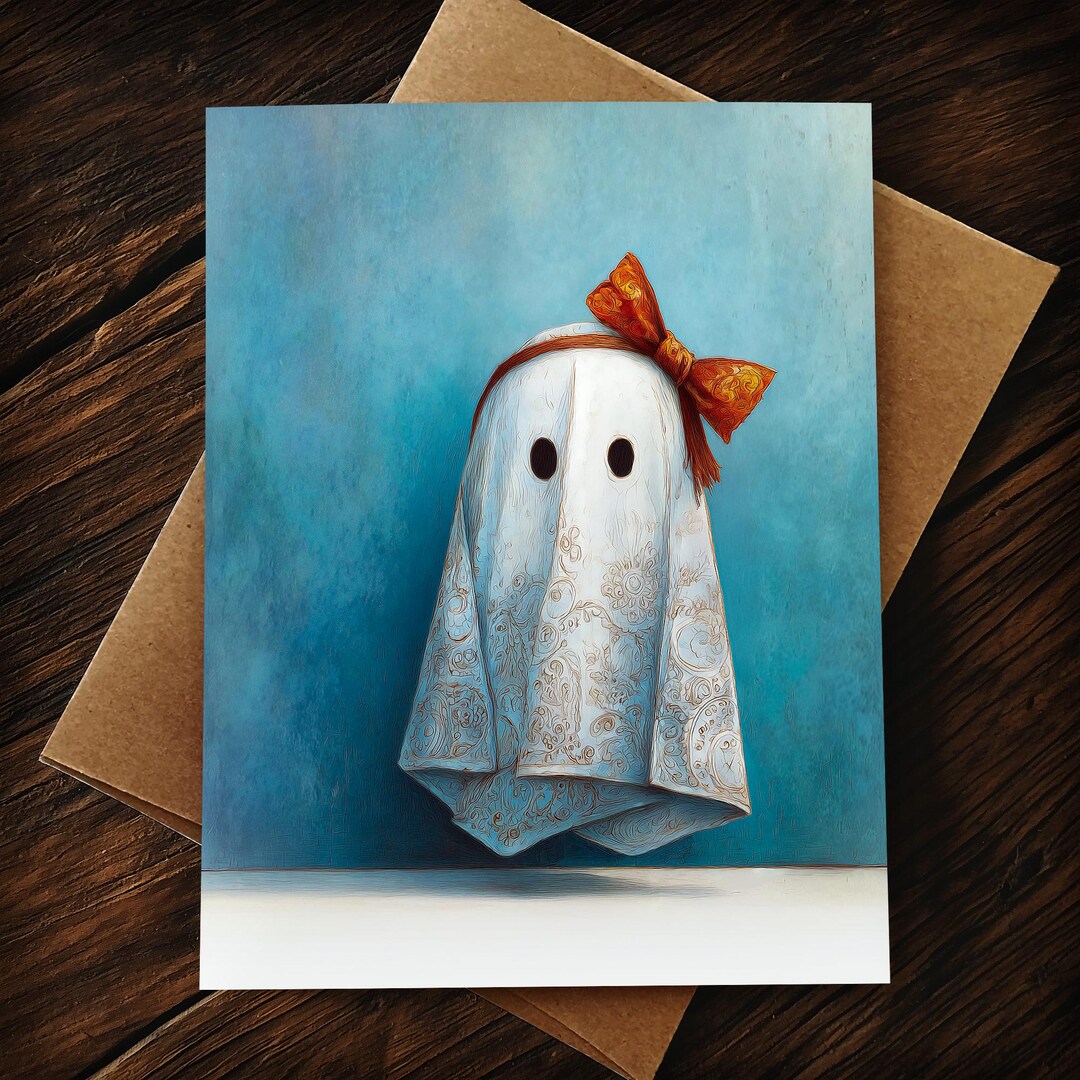 Funny Ghost Girl Halloween Card: Whimsical Spooky Greeting - Etsy