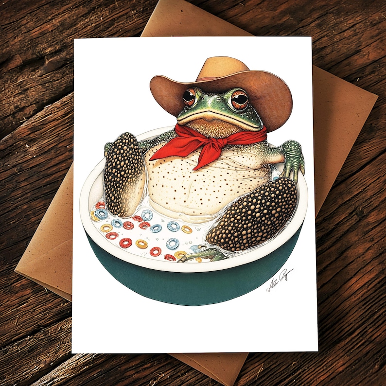 Cowboy Toad in Cereal Bowl Card, Masculine Birthday Card, Funny Western ...