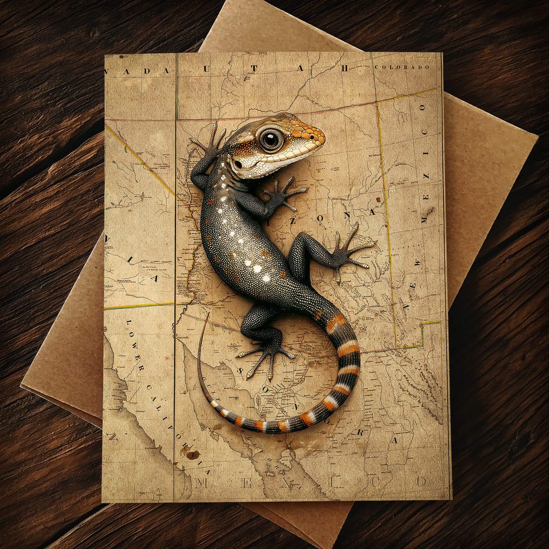 Western Banded Gecko & Vintage Arizona Map Greeting Card - Etsy