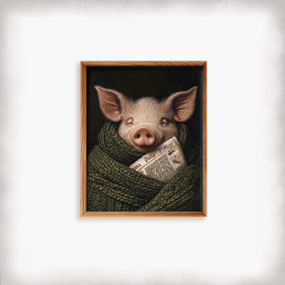 Whimsical Pig Wall Art | Farm Animal Print | Vintage Pig Artwork | 8x10 ...