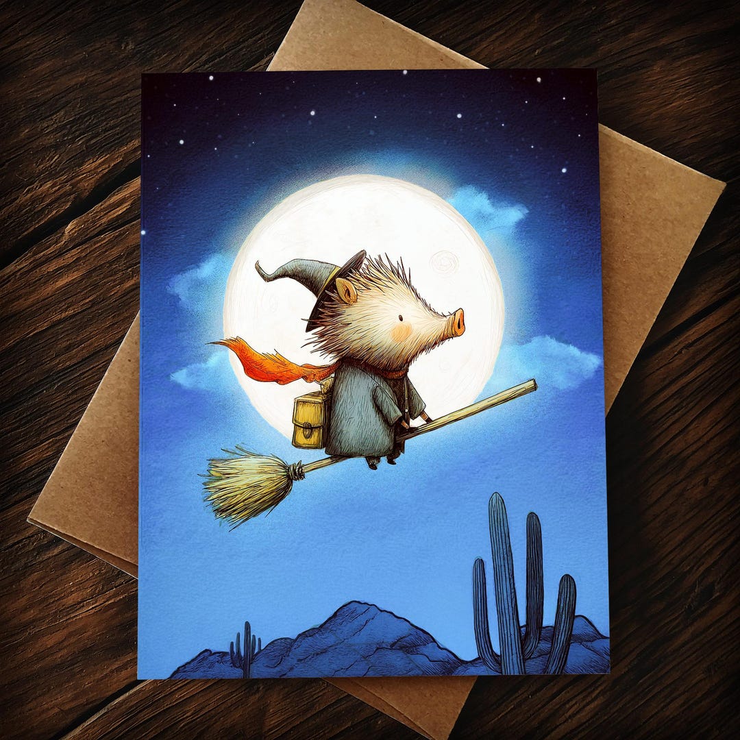 Javelina Witch Halloween Card: Funny Arizona Desert Art - Etsy