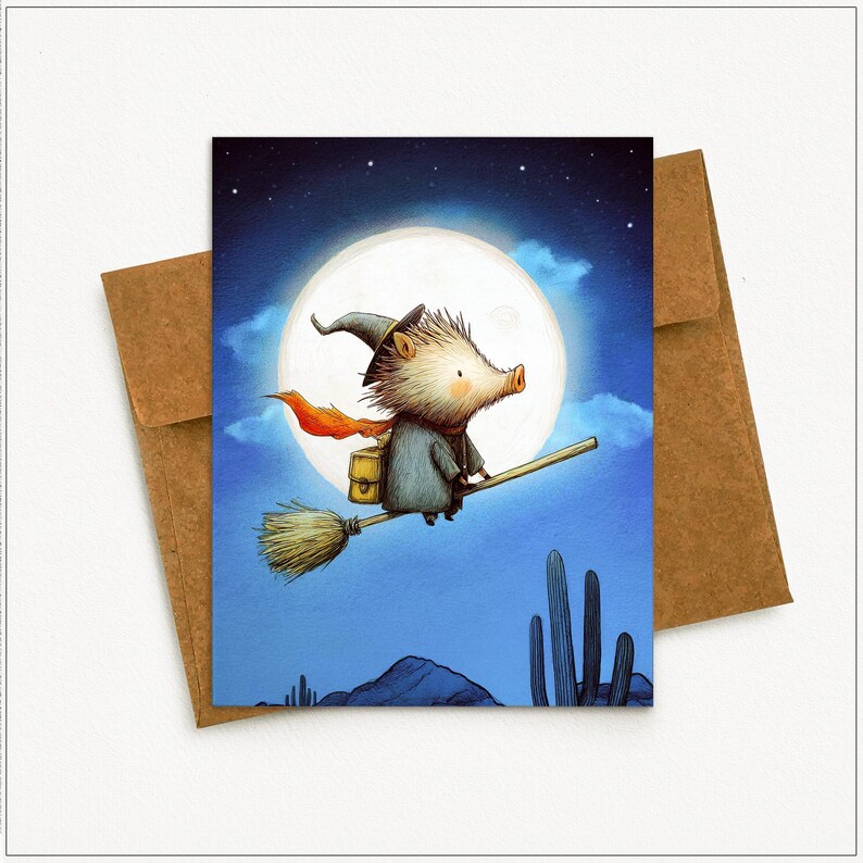 Javelina Witch Halloween Card: Funny Arizona Desert Art - Etsy