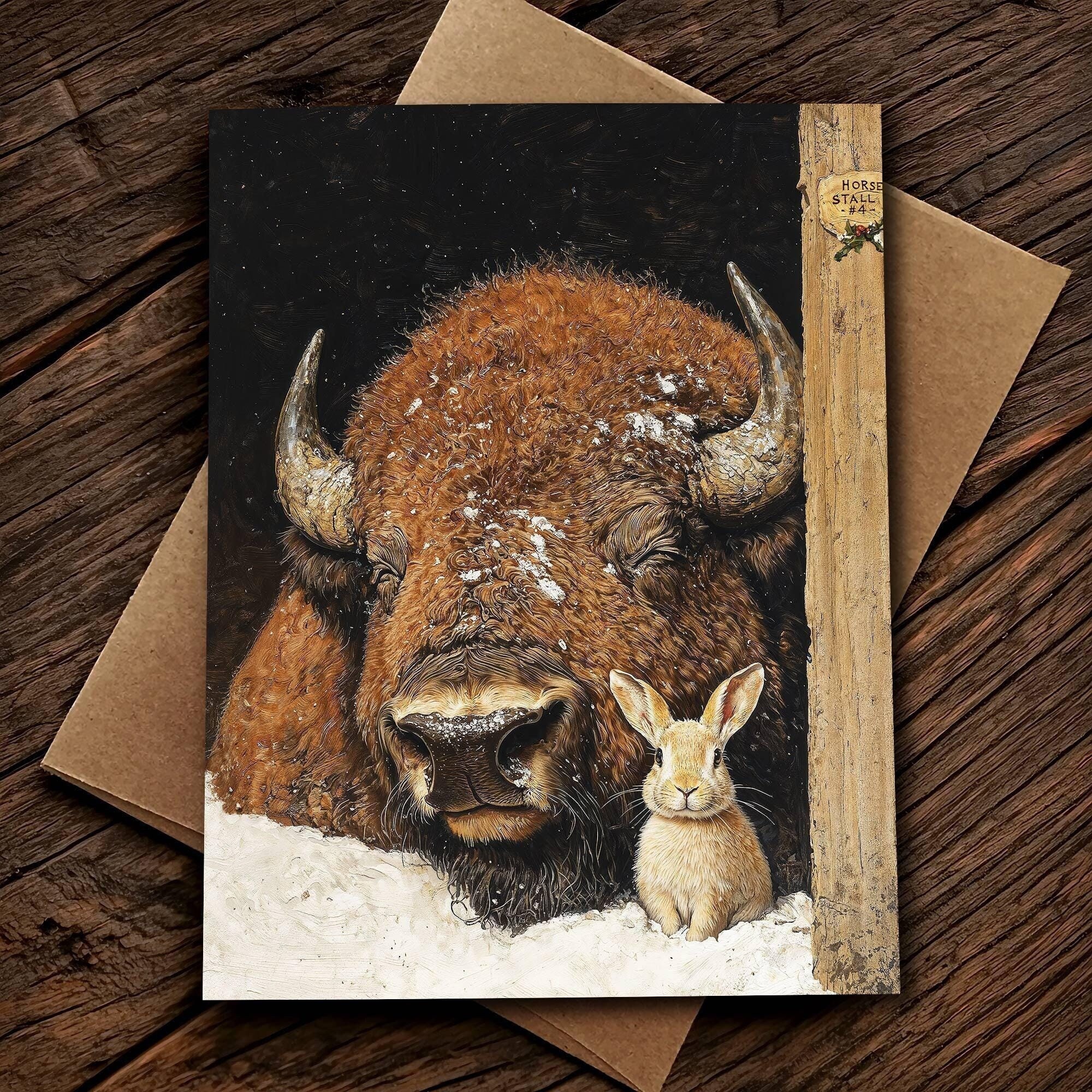 Bison and Hare Christmas Card: Vintage Arizona Holiday - Etsy