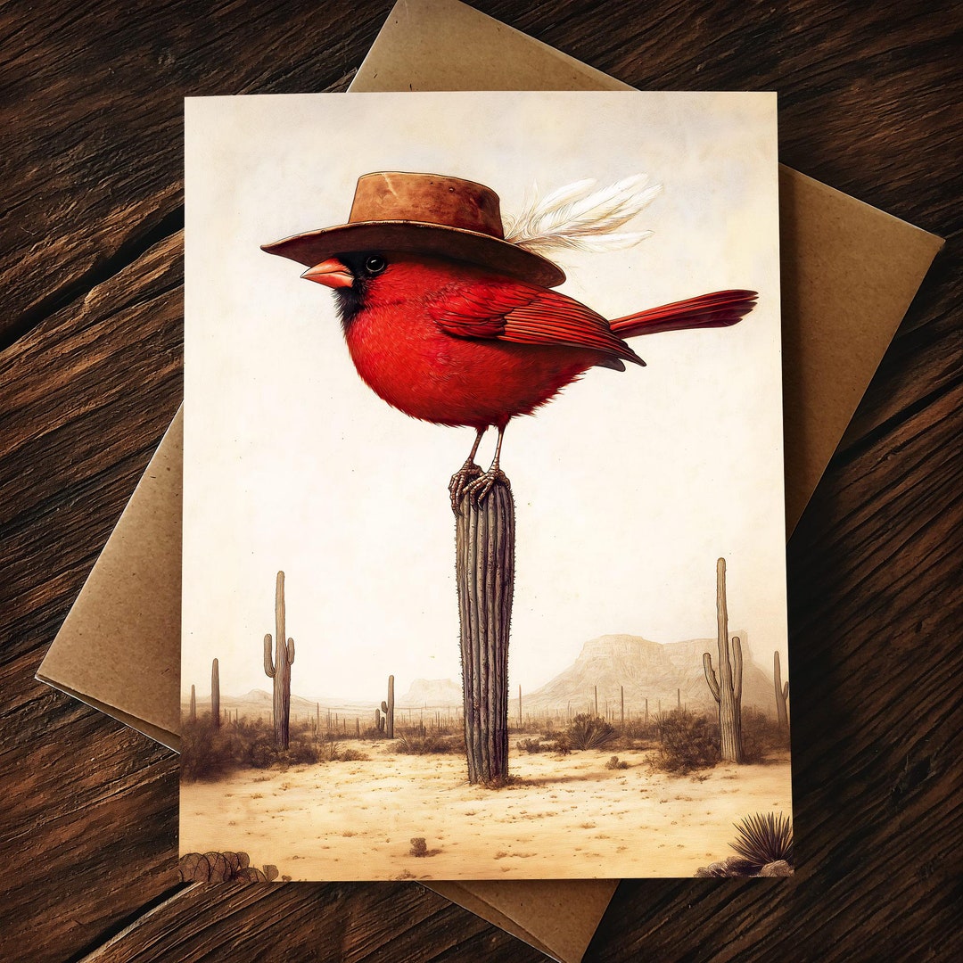 Funny Cowboy Cardinal Card: Quirky Western Birthday Card - Etsy