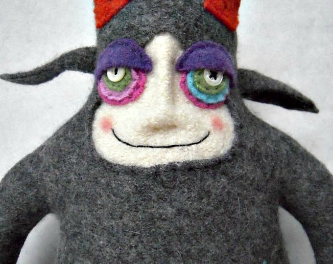 Monster Stuffed Animal Grey Angora Wool Sweater Repurposed Upcycled ...