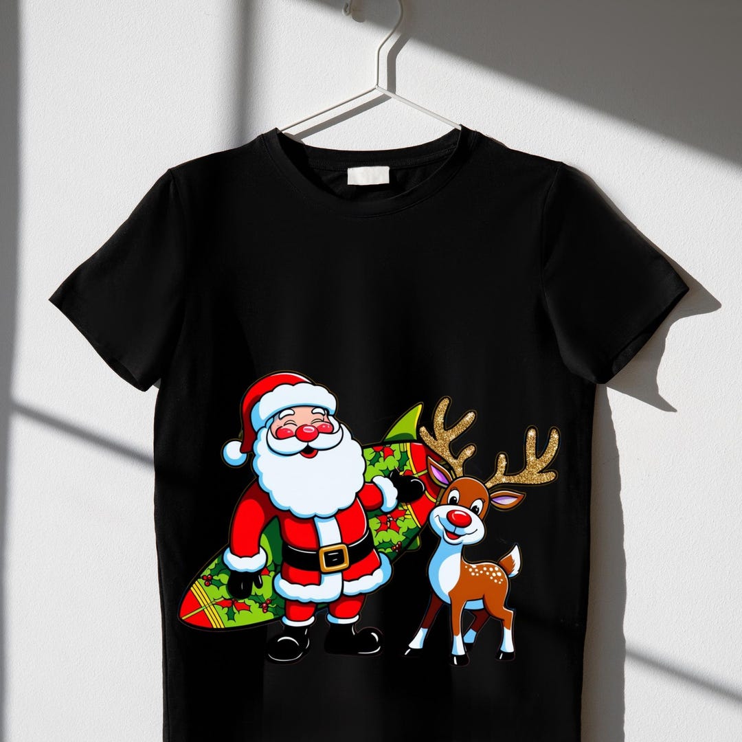 Santa Surfboard Clipart - Santa With Surfboard and Rudolph PNG for ...