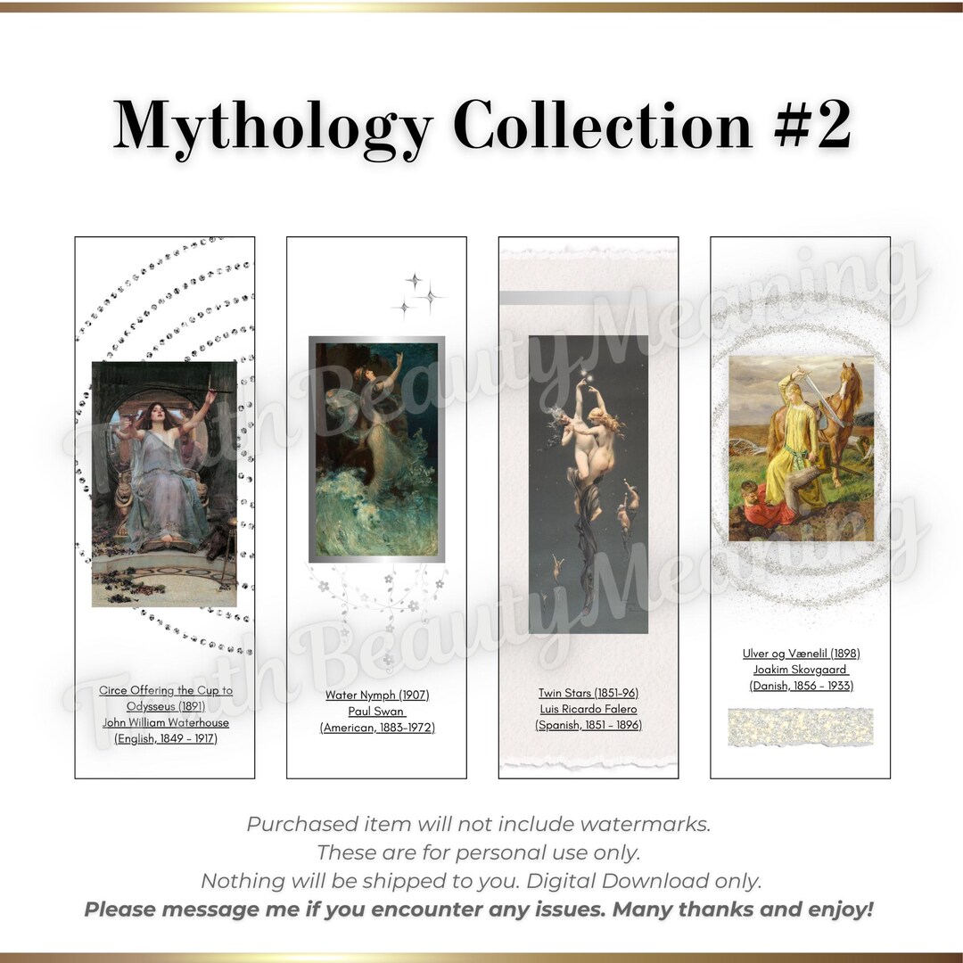 Mythology Bookmarks 4 Printable Bookmarks Digital Download Book Lover ...