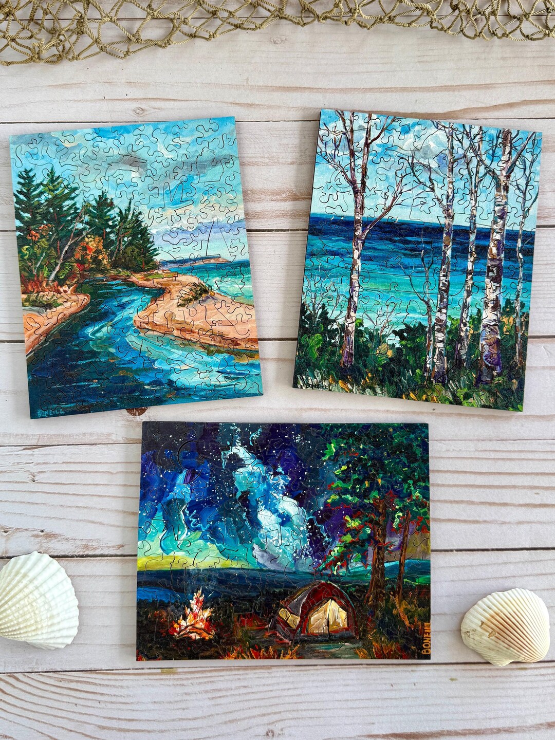 The “echos of Summer” Trio of Small Wooden Jigsaw Puzzles by Betsy O ...
