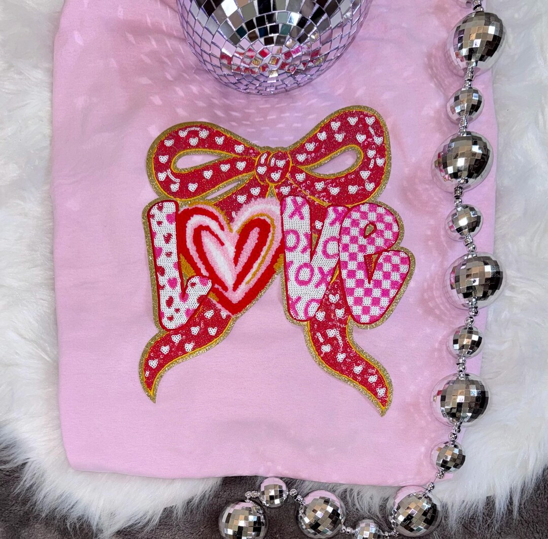 Valentine's Love Patch, Sequin and Chenille Valentine Bow - Etsy