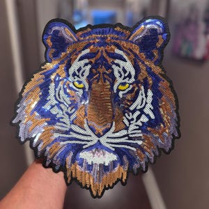 Tiger Sequin Iron-on Patch: Purple Game Day Mascot, 11" - Etsy