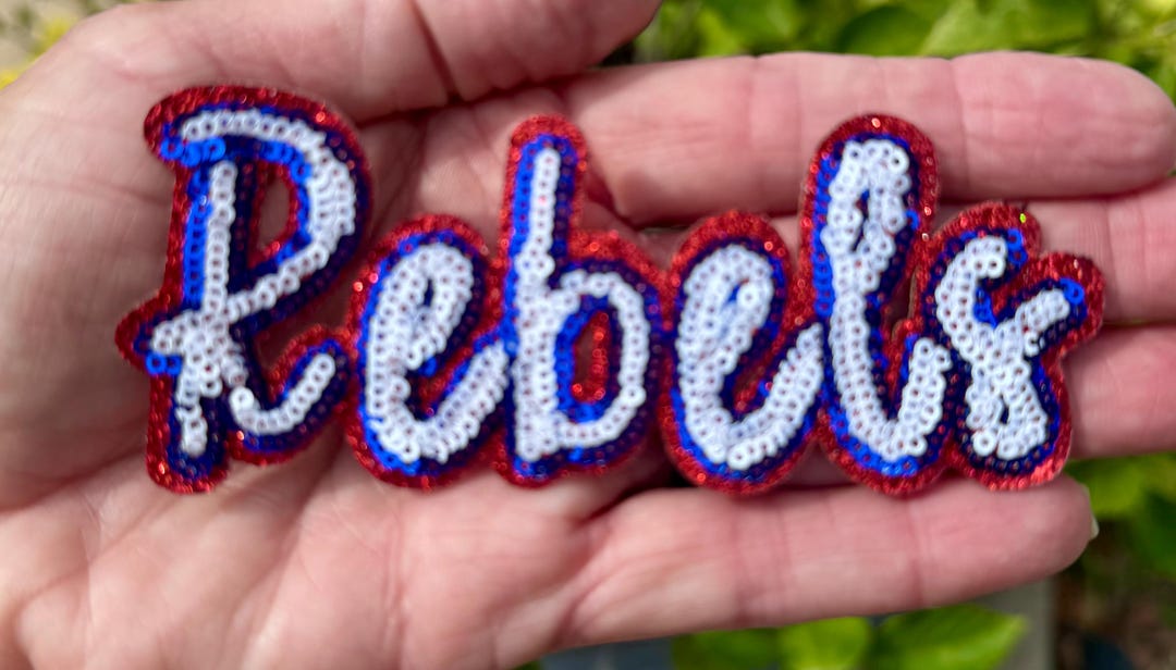 Rebels Sequin Iron on Patch: 4" Hat Patch, Red Glitter Game Day Mascot ...