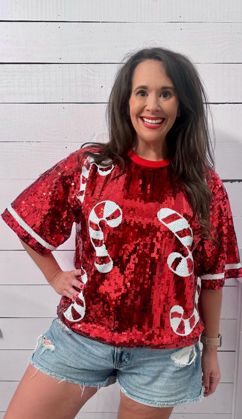 Christmas Sequin Top, Candy Cane, Holiday Party Attire - Etsy