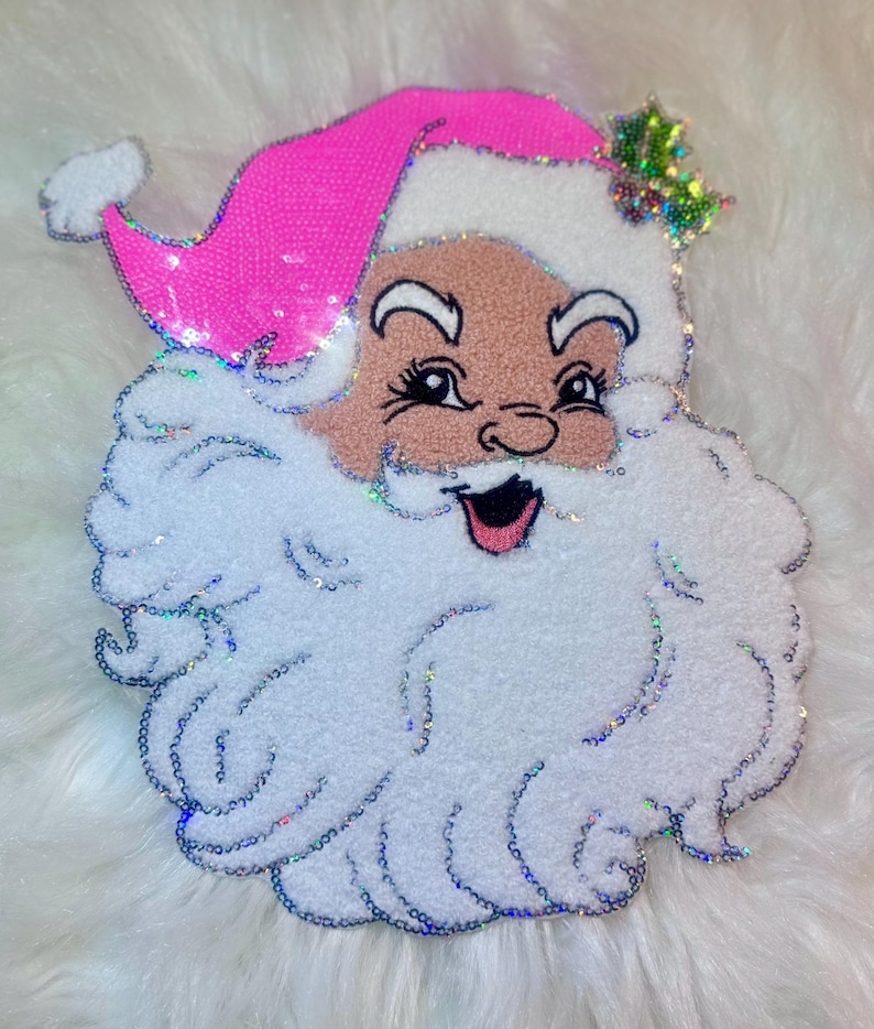 Pink Sequin Santa Patch: 11-inch Christmas Iron-on Applique - Etsy