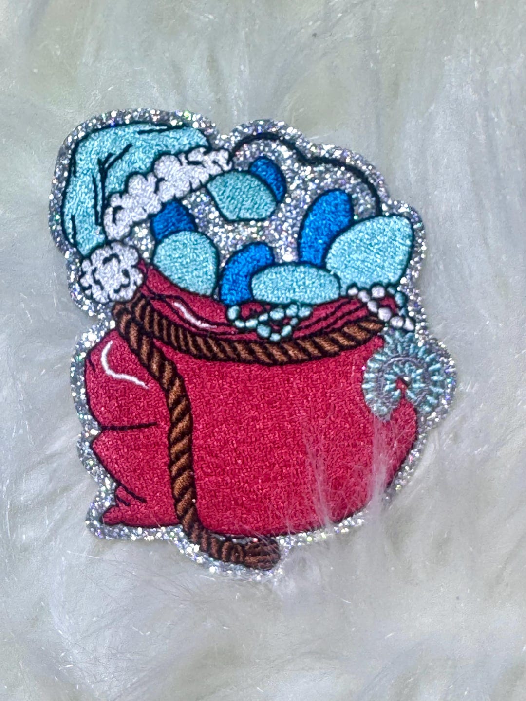 Turquoise Santa Sack Embroidered Patch: Western Christmas Hat Applique ...