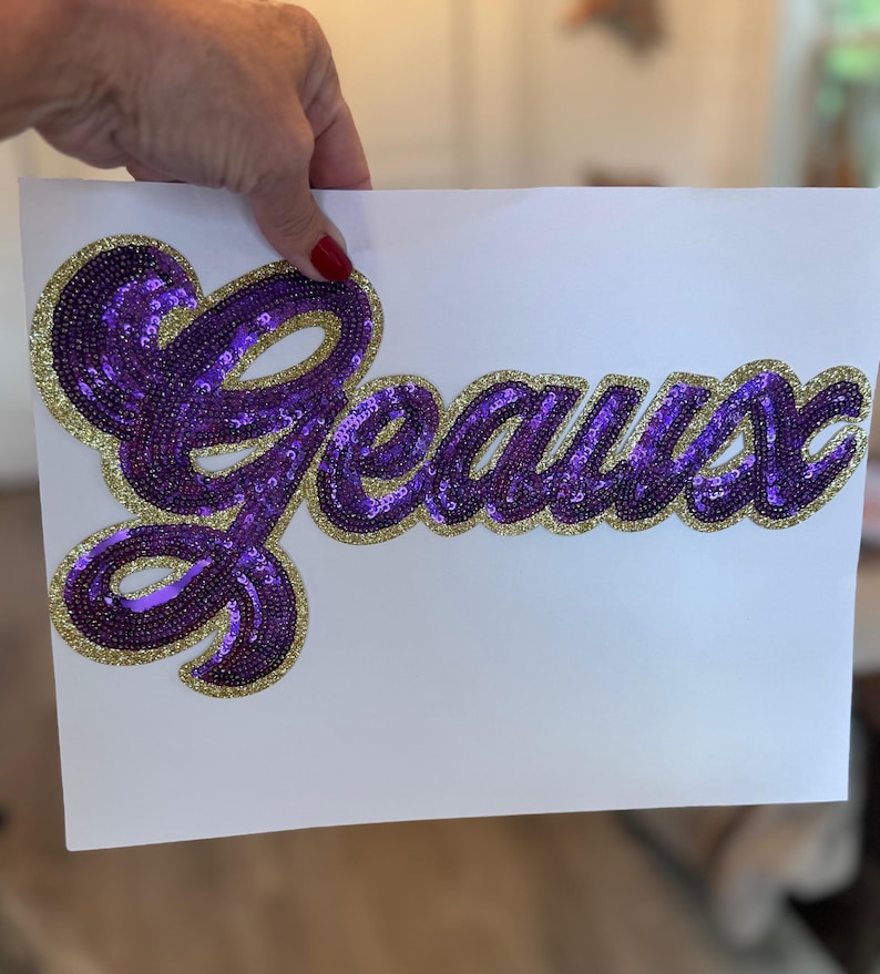 Sequin Script Geaux Patch: Gold Glitter Iron on Applique - Etsy
