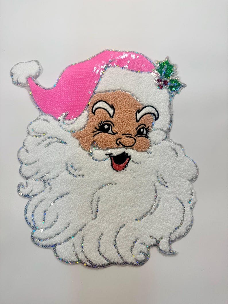 Pink Sequin Santa Patch: 11-inch Christmas Iron-on Applique - Etsy