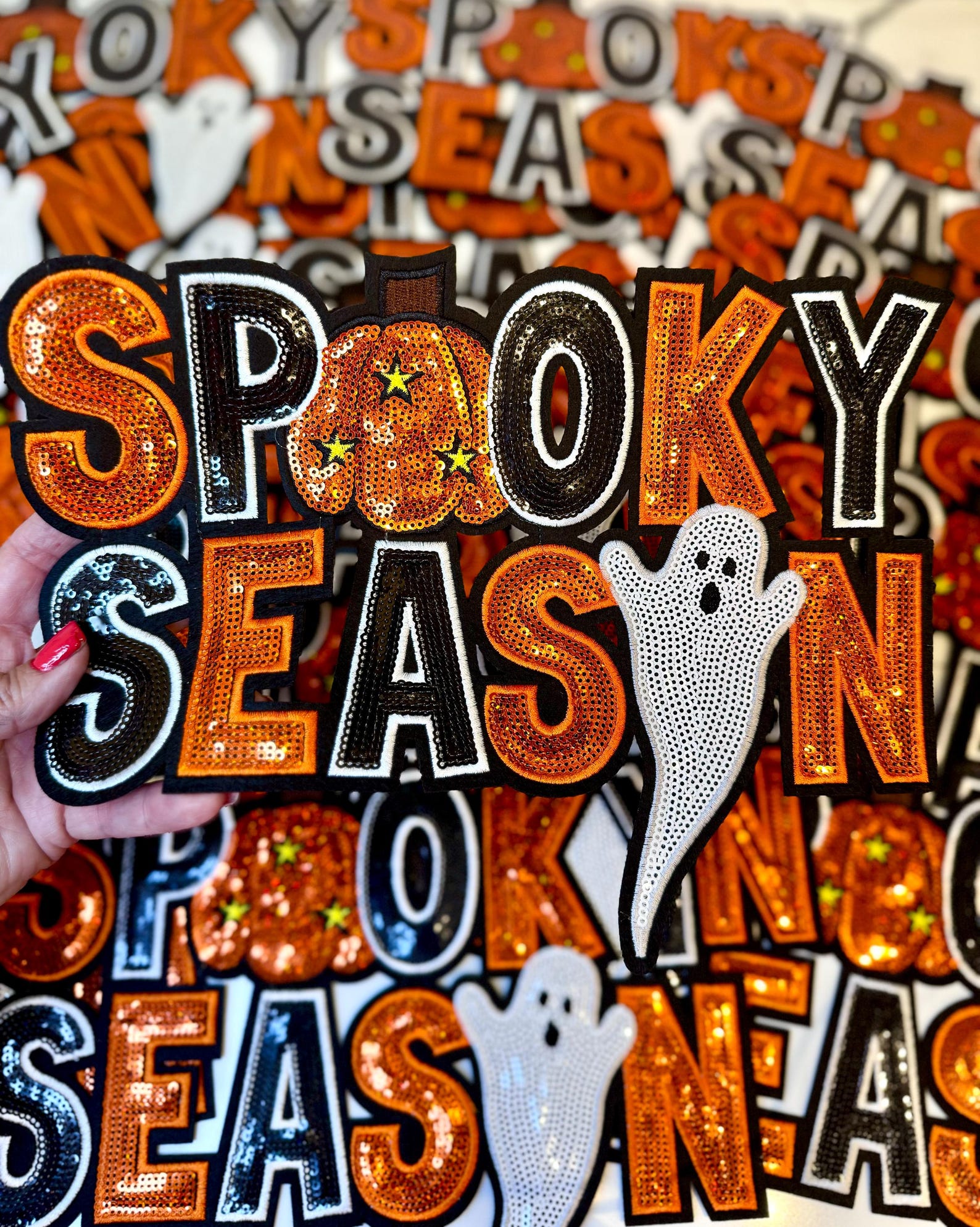 Sequin Spooky Season Patch, Sequin Patch, Spooky Patch, Iron on Patch ...