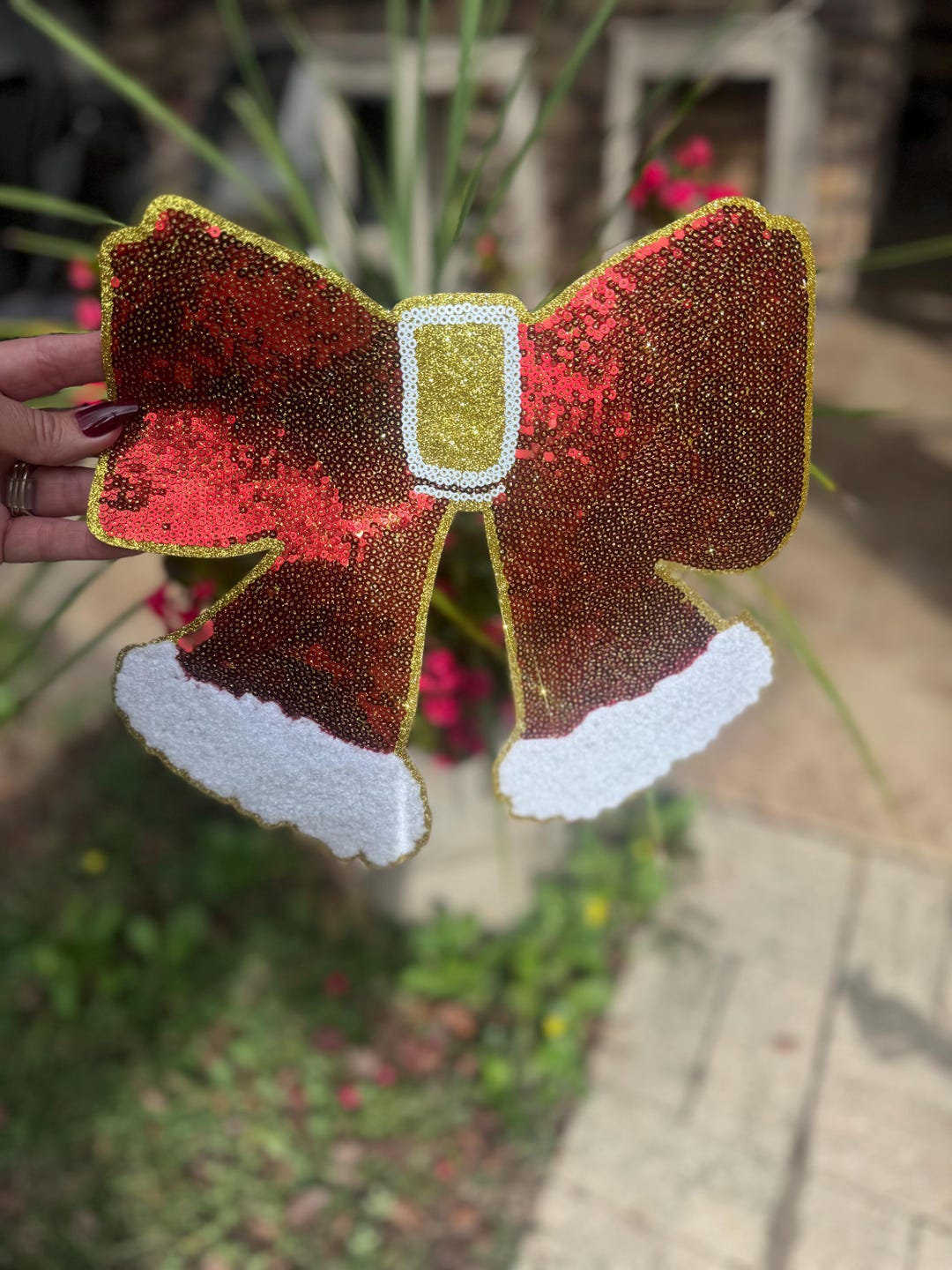 Sequin Bow Patch, Red Sequin Patch, 11-inch Patch, Christmas Patch ...