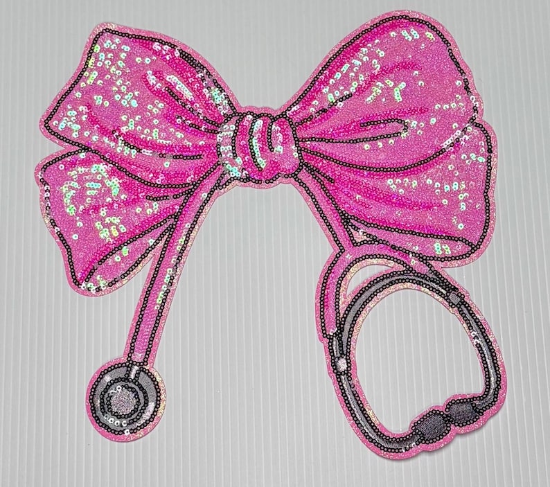 Sequin Stethoscope Bow Patch: Pink Iron-on Applique (11 In) - Etsy