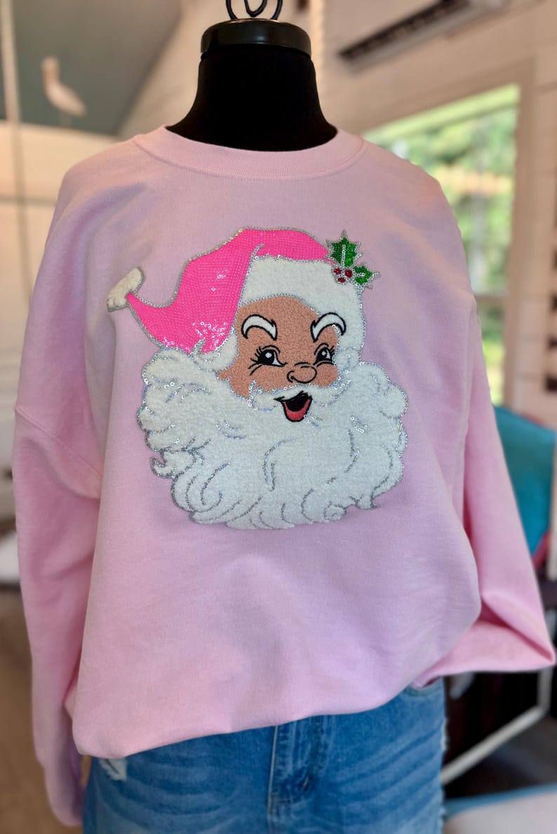 Pink Sequin Santa Patch: 11-inch Christmas Iron-on Applique - Etsy