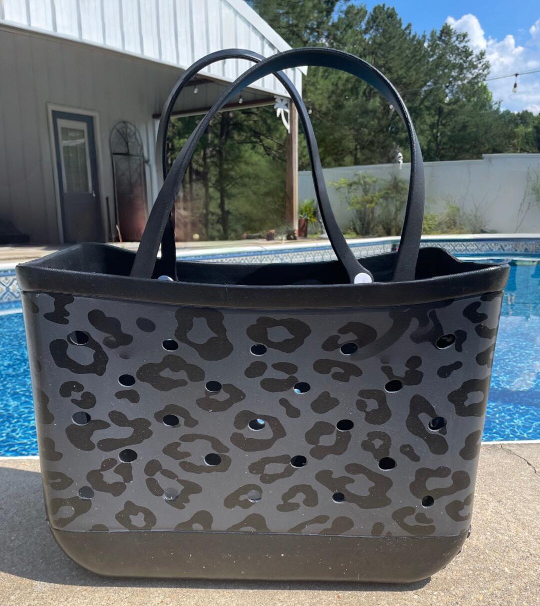 Rubber Tote, Beach Bag, Rubber Beach Tote, Large Bag, Black Leopard Beach Bag, Waterproof Bag ...