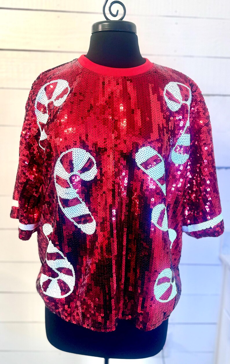 Christmas Sequin Top, Candy Cane, Holiday Party Attire - Etsy