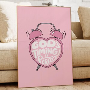 Gods Timing is Perfect Wall Art Pink Christian Wall Art Aesthetic ...