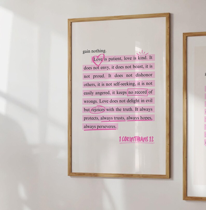 1 Corinthians 13 Wall Art Pink Christian Wall Art Pink Quote Wall ...